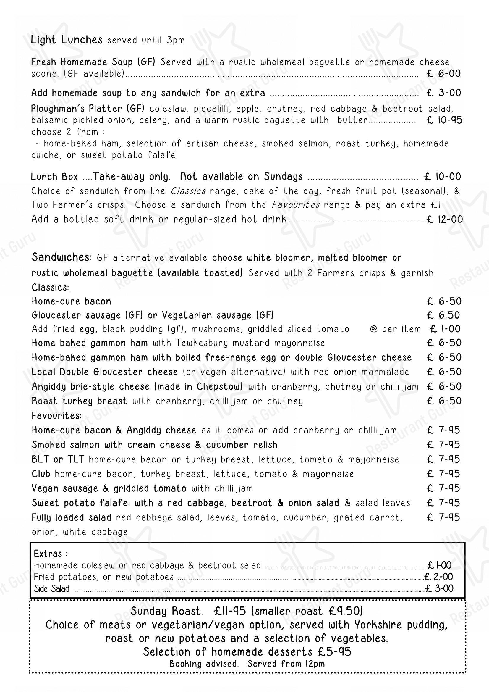 Menu at The Old Dairy Tearoom cafe, Longhope, Harts Barn Craft Centre