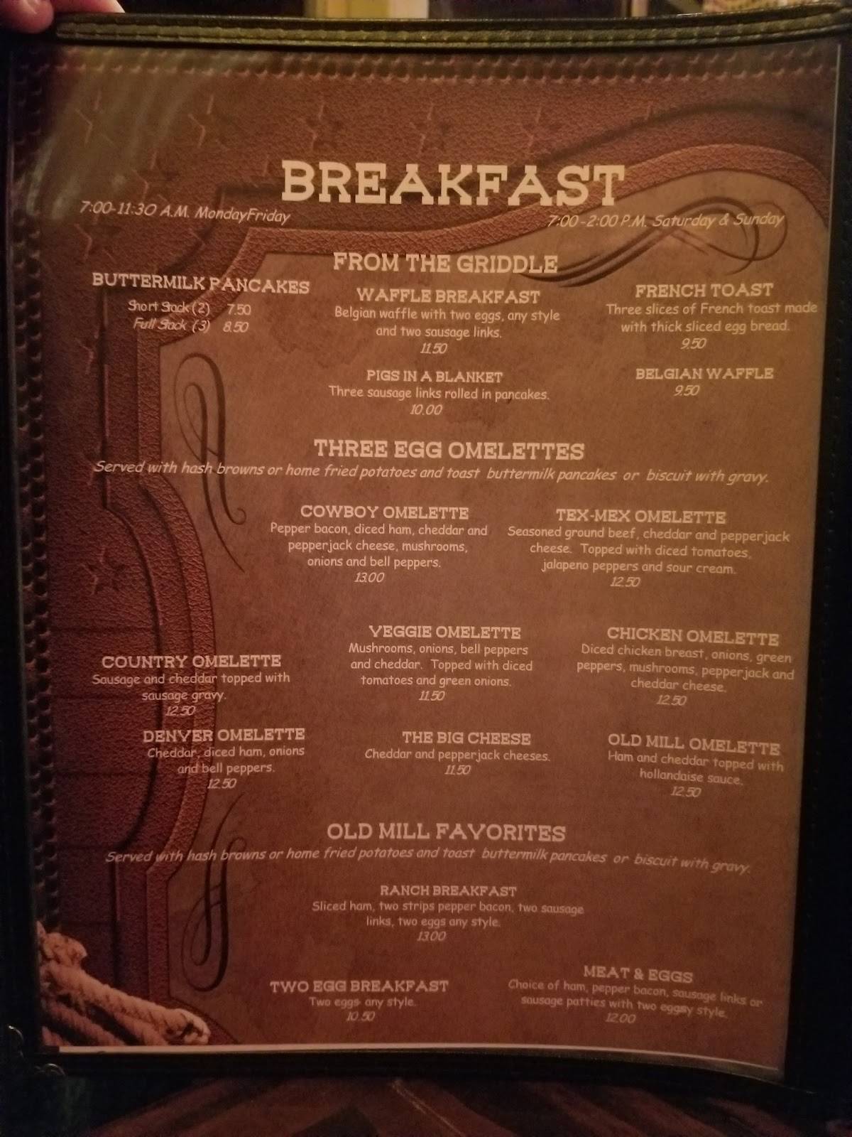 Menu at The Old Mill Saloon pub & bar, Estacada