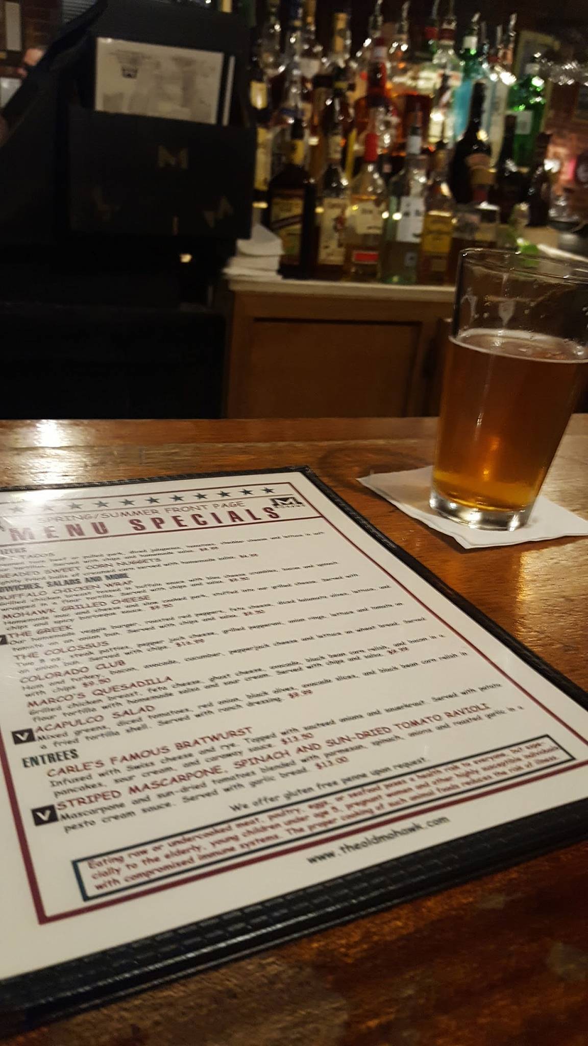 Menu at The Old Mohawk restaurant, Columbus
