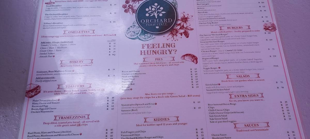 Menu at The Orchard Farm Stall restaurant, Grabouw