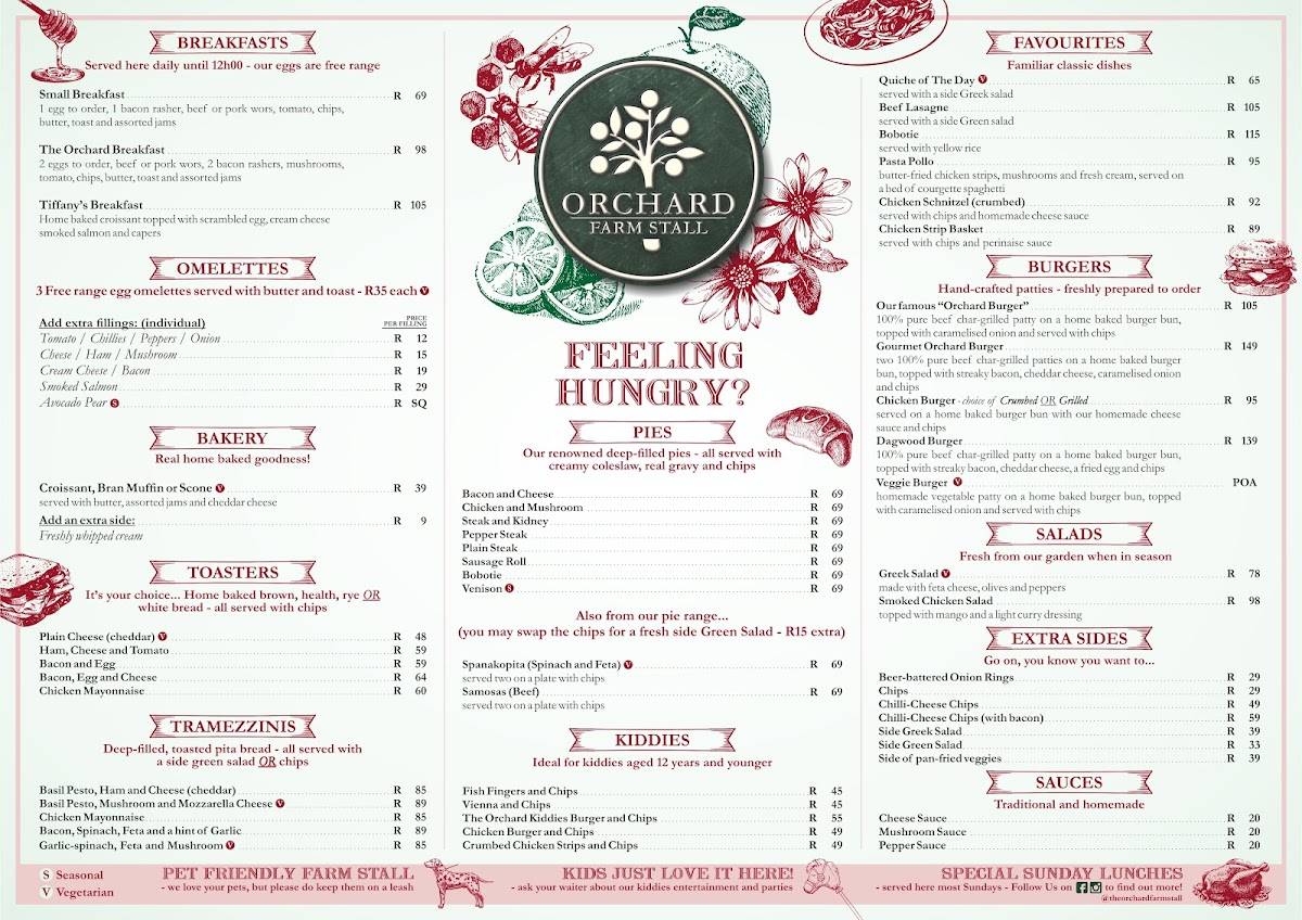 Menu at The Orchard Farm Stall restaurant, Grabouw