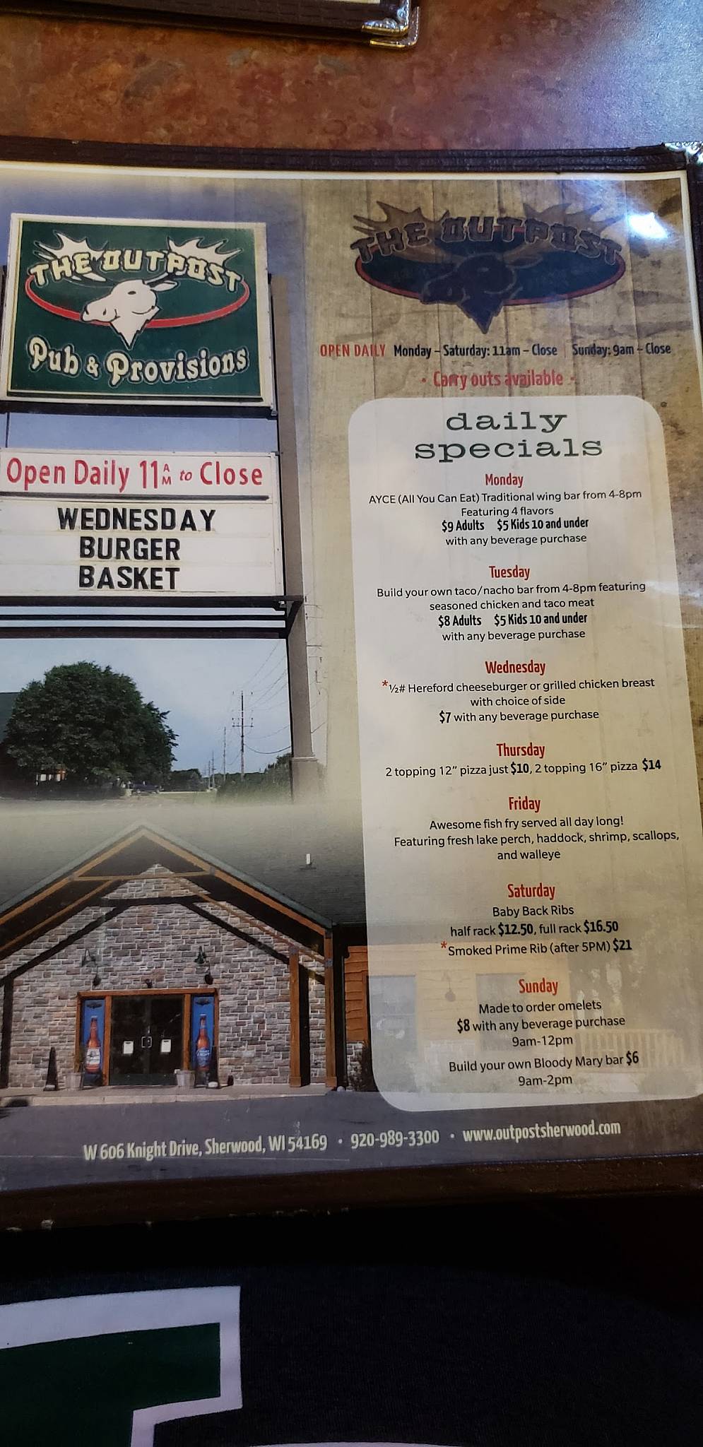 Menu at The Outpost pub & bar, Sherwood