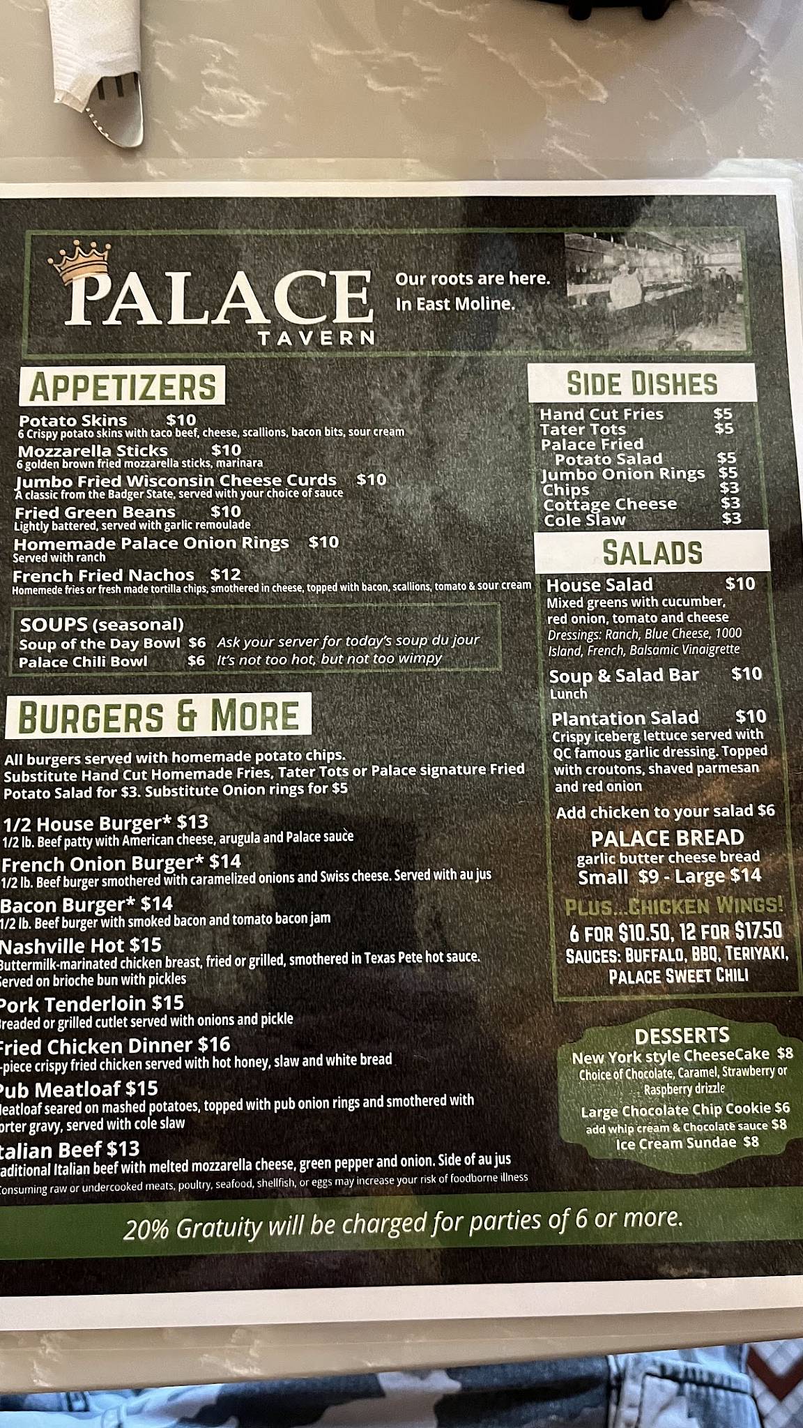 Menu at The Palace Tavern pub & bar, East Moline