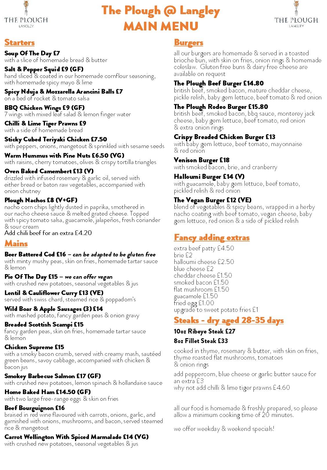 Menu at The Plough Langley pub & bar, Maidstone