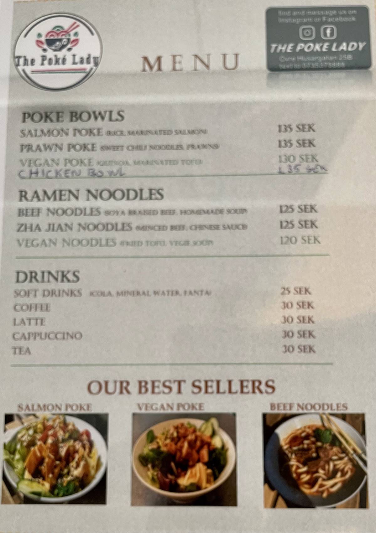 Menu at The Poke Lady restaurant, Gothenburg