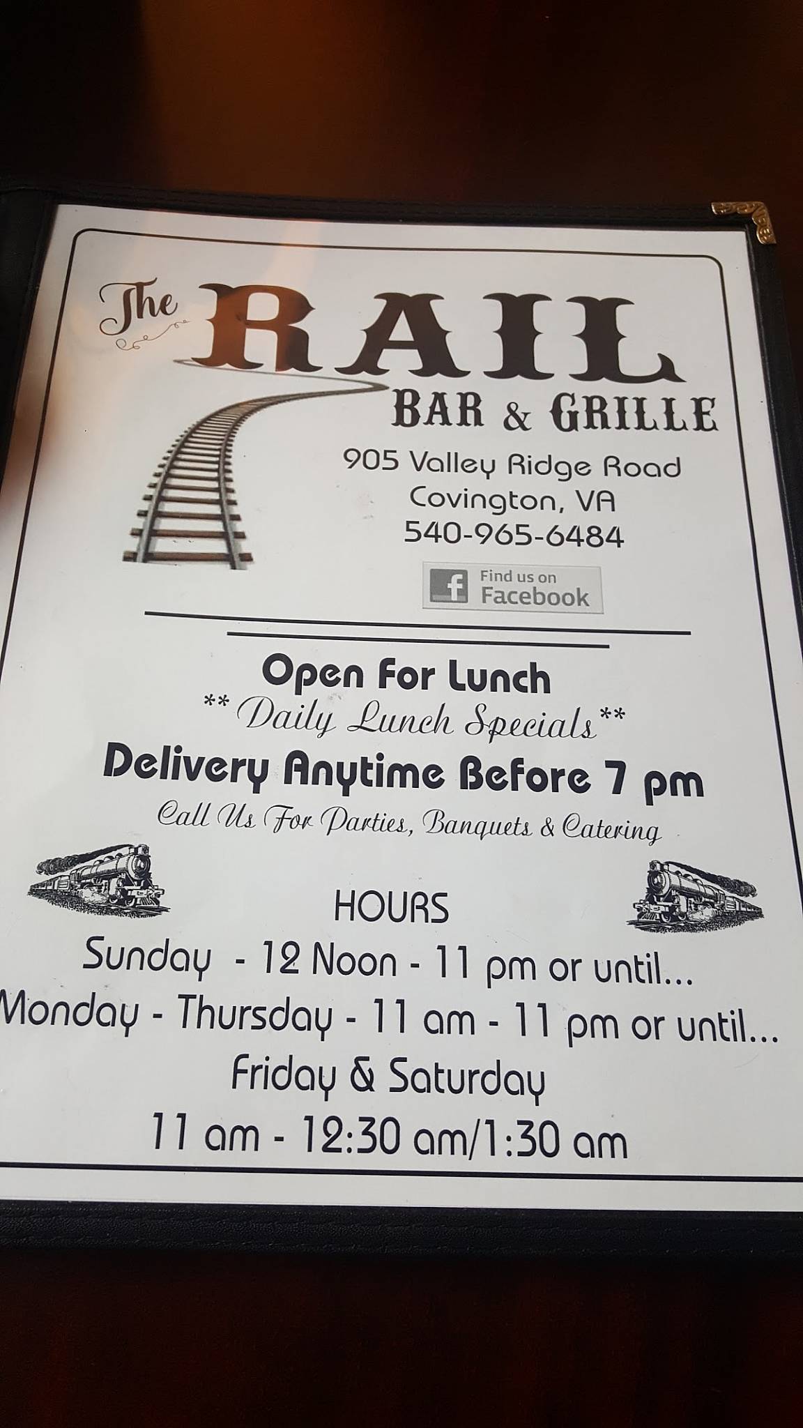 Menu at The Rail Bar & Grille, Covington