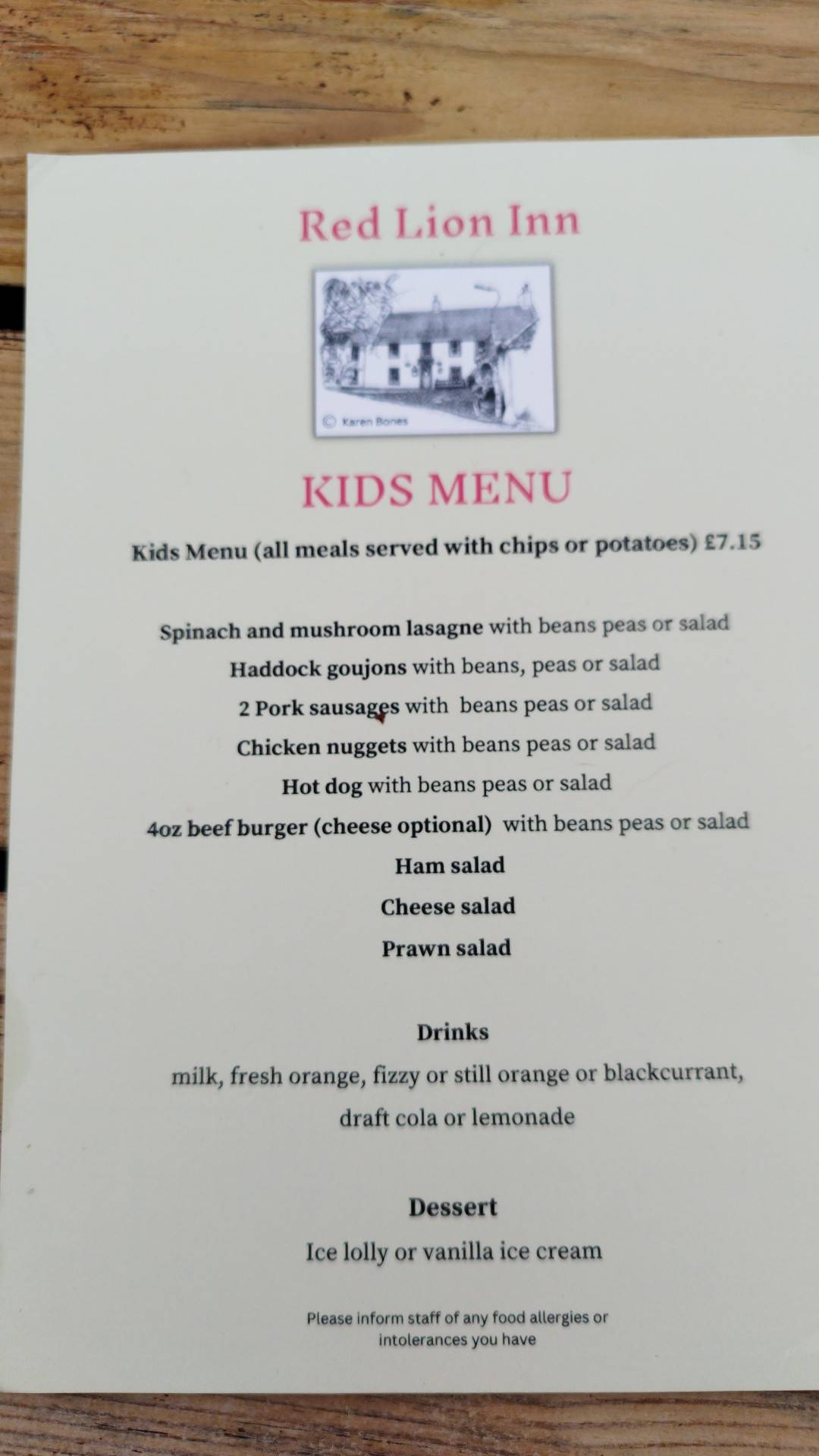 Menu at The Red Lion Inn pub & bar, Culross