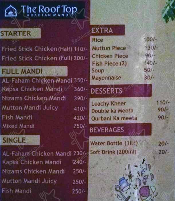 Menu at The Rooftop Arabian Mandi, Hyderabad