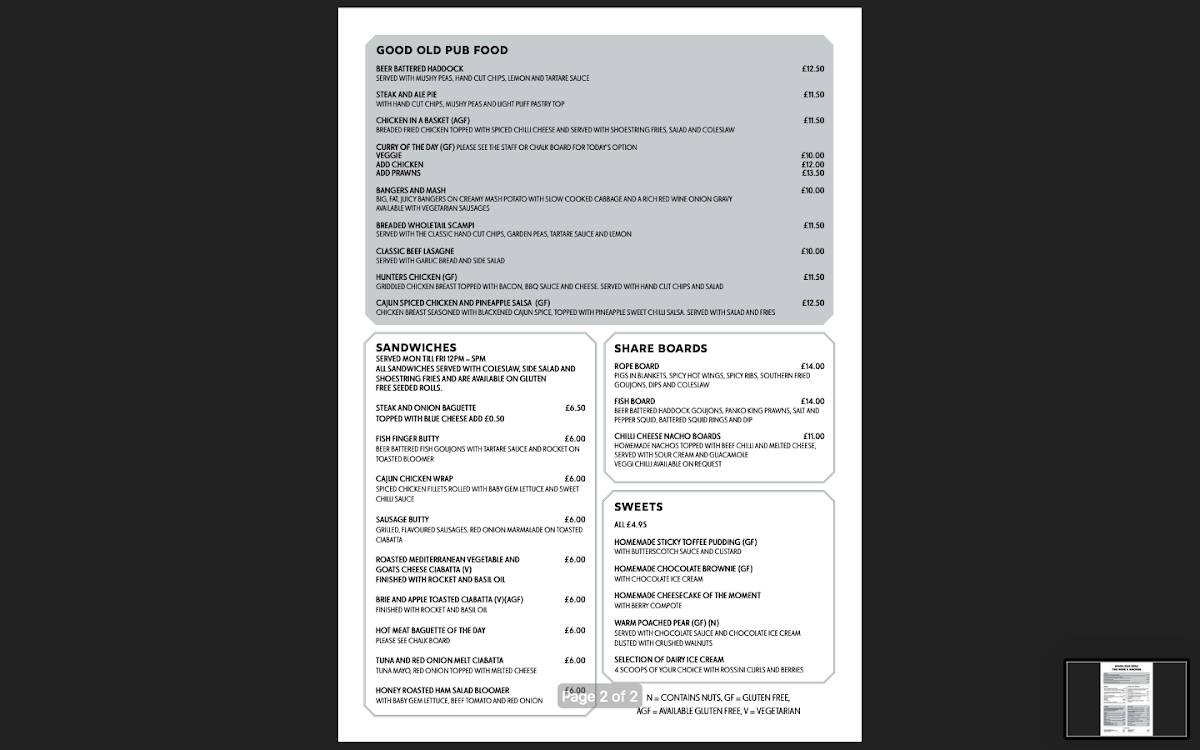 Menu at The Rope & Anchor pub & bar, Warrington