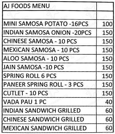 Menu at The Samosa Factory, Chennai, AH 149, 3rd St