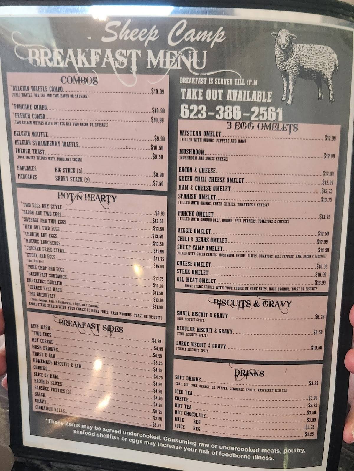 Menu at The Sheep Camp restaurant, Buckeye