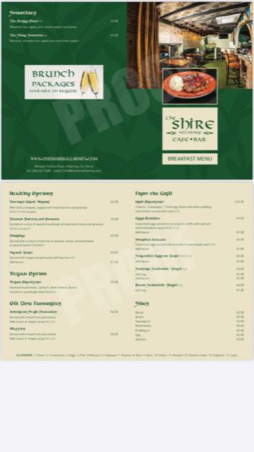 Menu at The Shire Bar & Cafe, Killarney