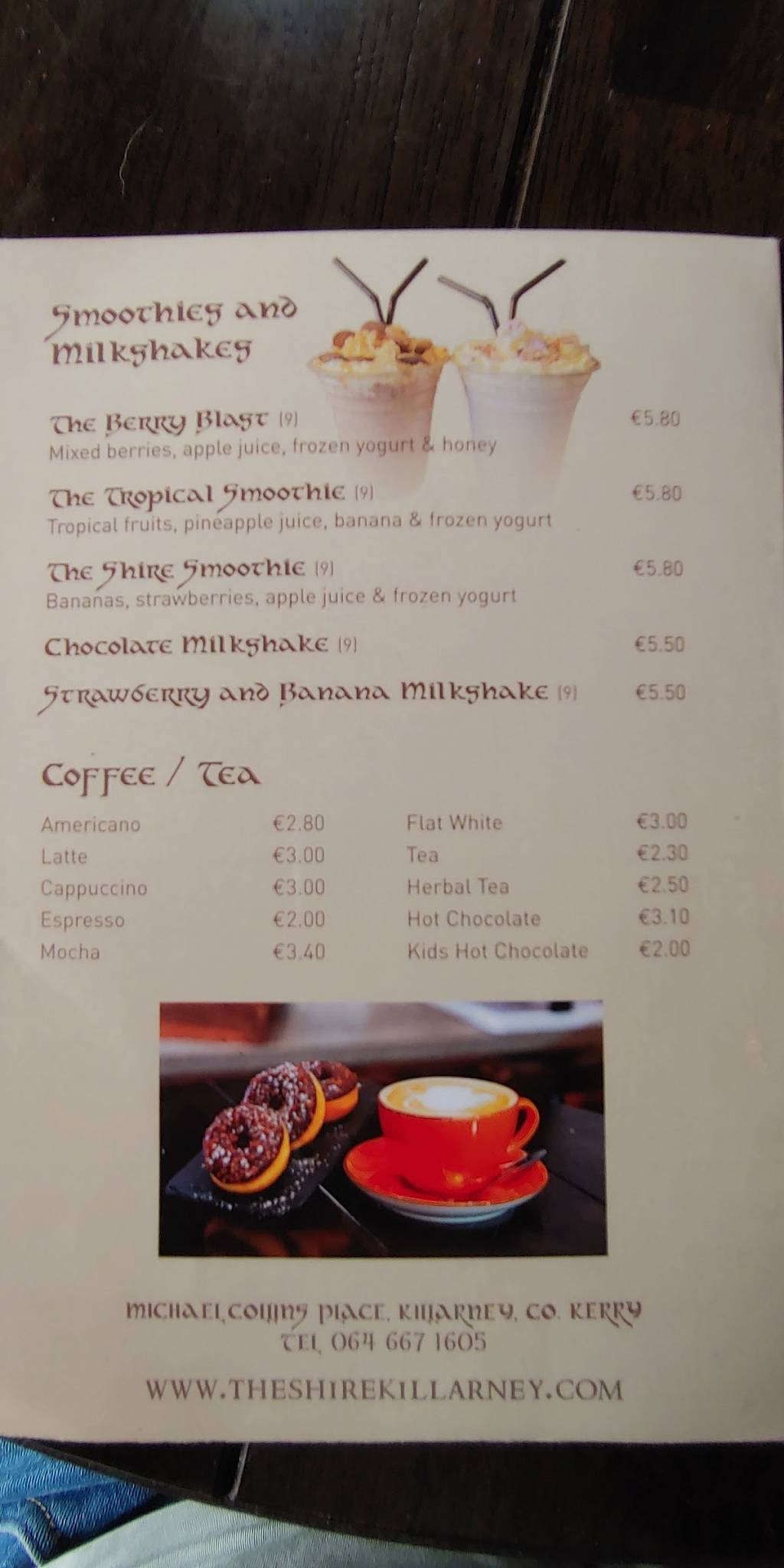 Menu at The Shire Bar & Cafe, Killarney