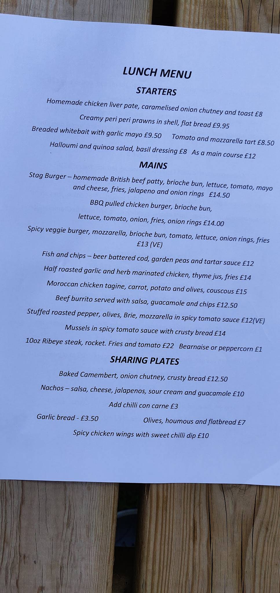 Menu at The Stag restaurant, Stoke Poges, Wexham St