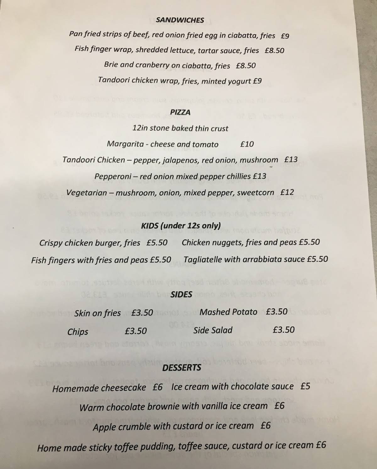 Menu at The Stag restaurant, Stoke Poges, Wexham St