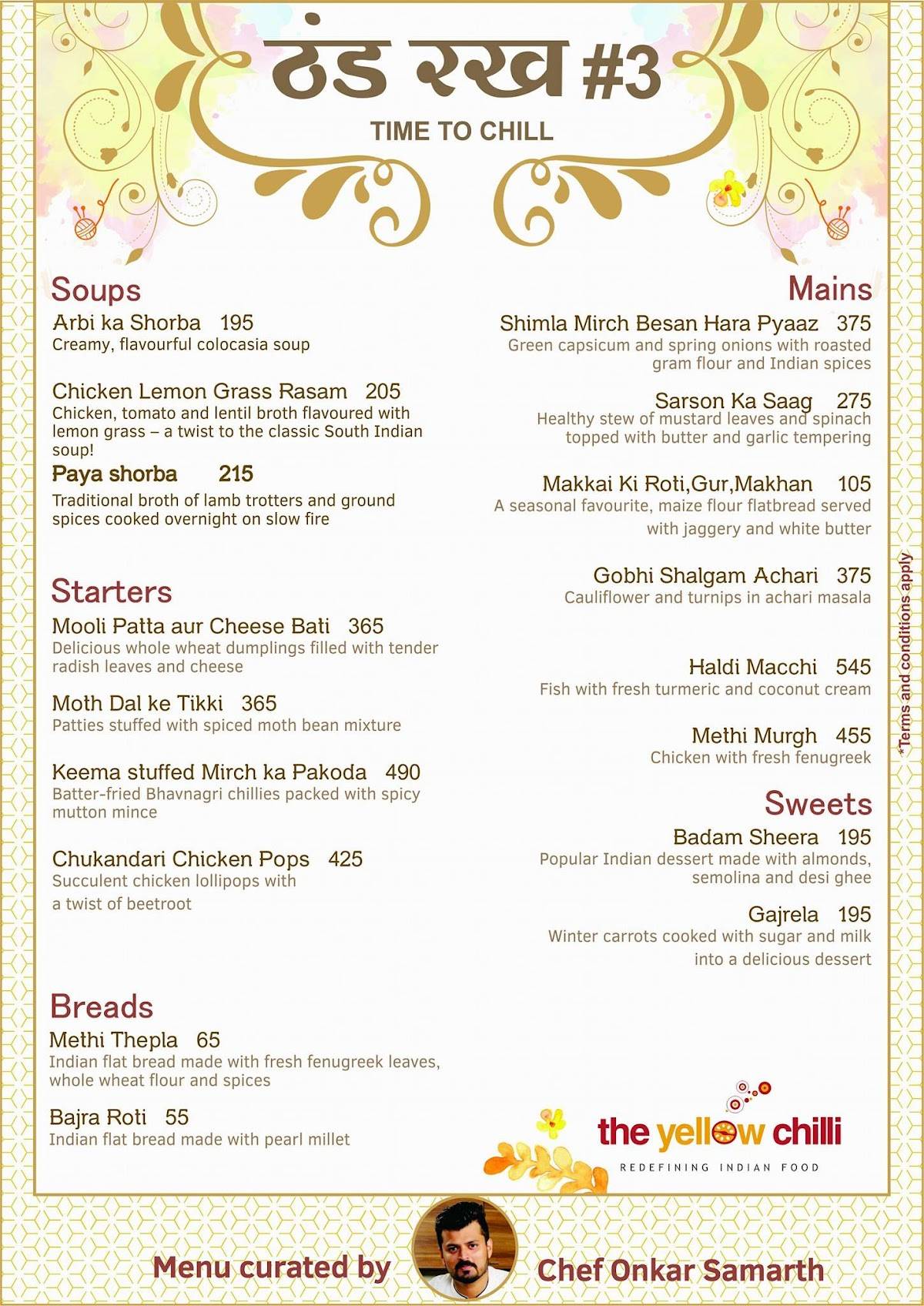 Menu at The Yellow Chilli, Vadodara, SF 1-8