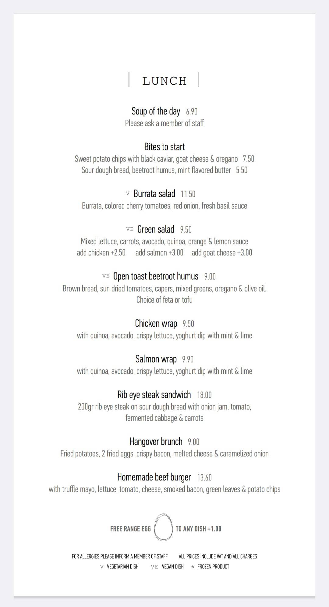 Menu at The Loop, Paralimni