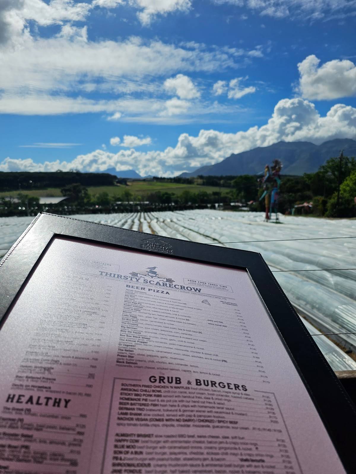 Menu at Thirsty Scarecrow pub & bar, Stellenbosch