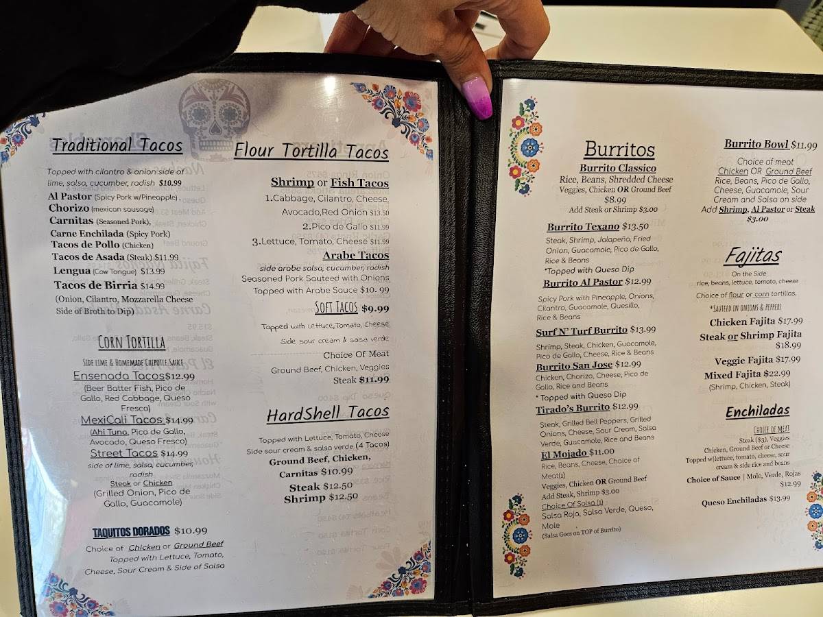 Menu at Tirado's Pizza Mexican Grill pizzeria, Kingston
