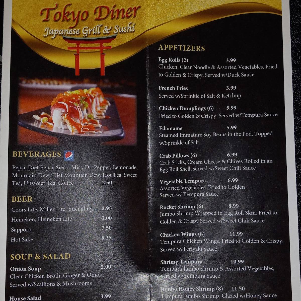 Menu at Tokyo Diner restaurant, Granite Falls