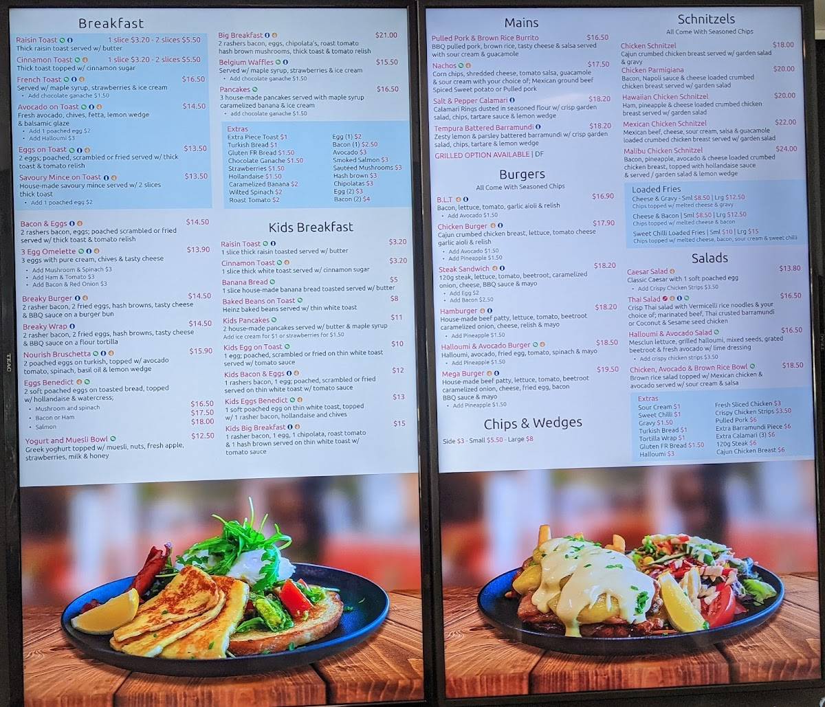 Menu at Nourish restaurant, Toowoomba City