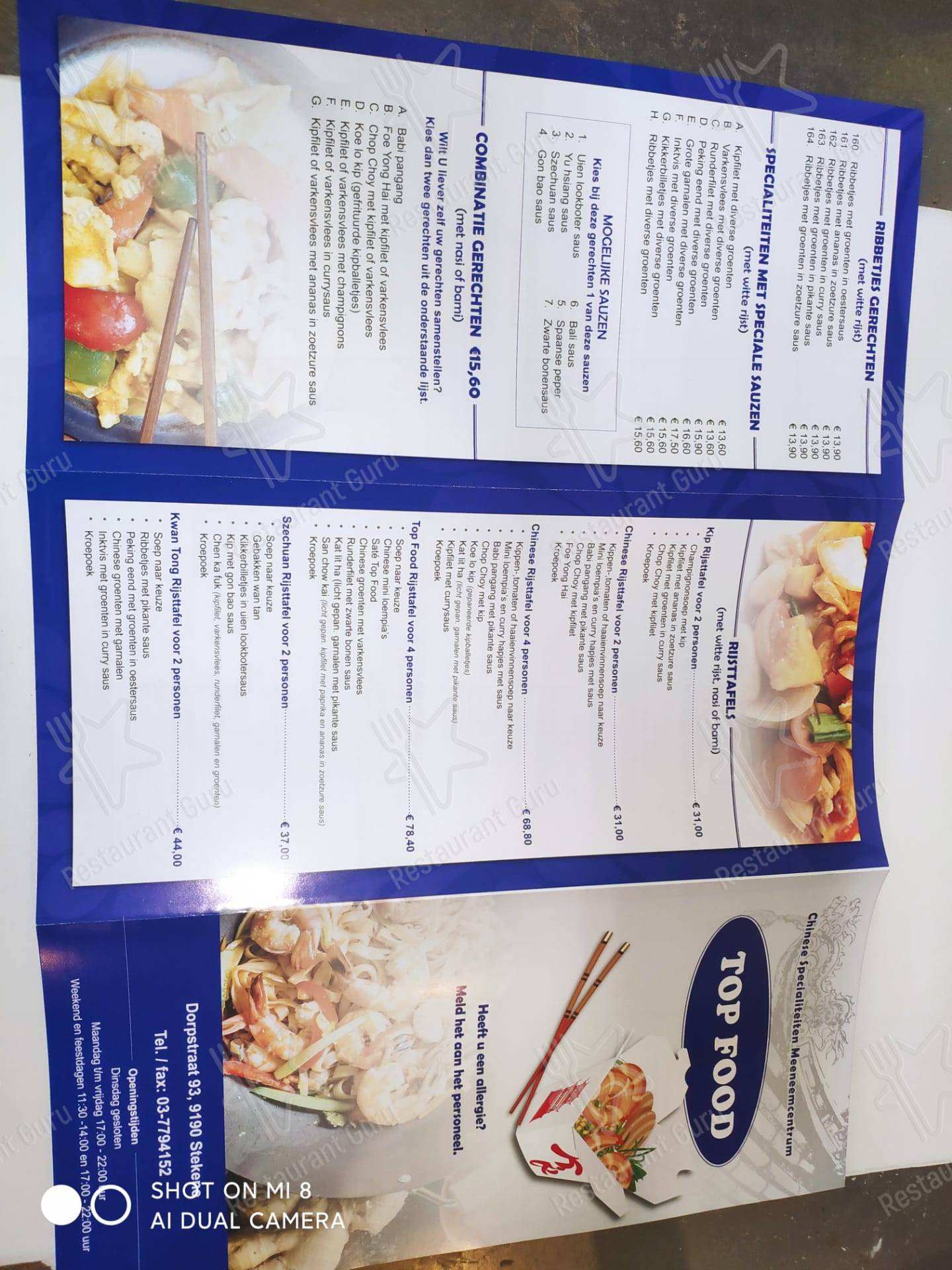 Menu at Top Food, Stekene, Dorpsstraat 93