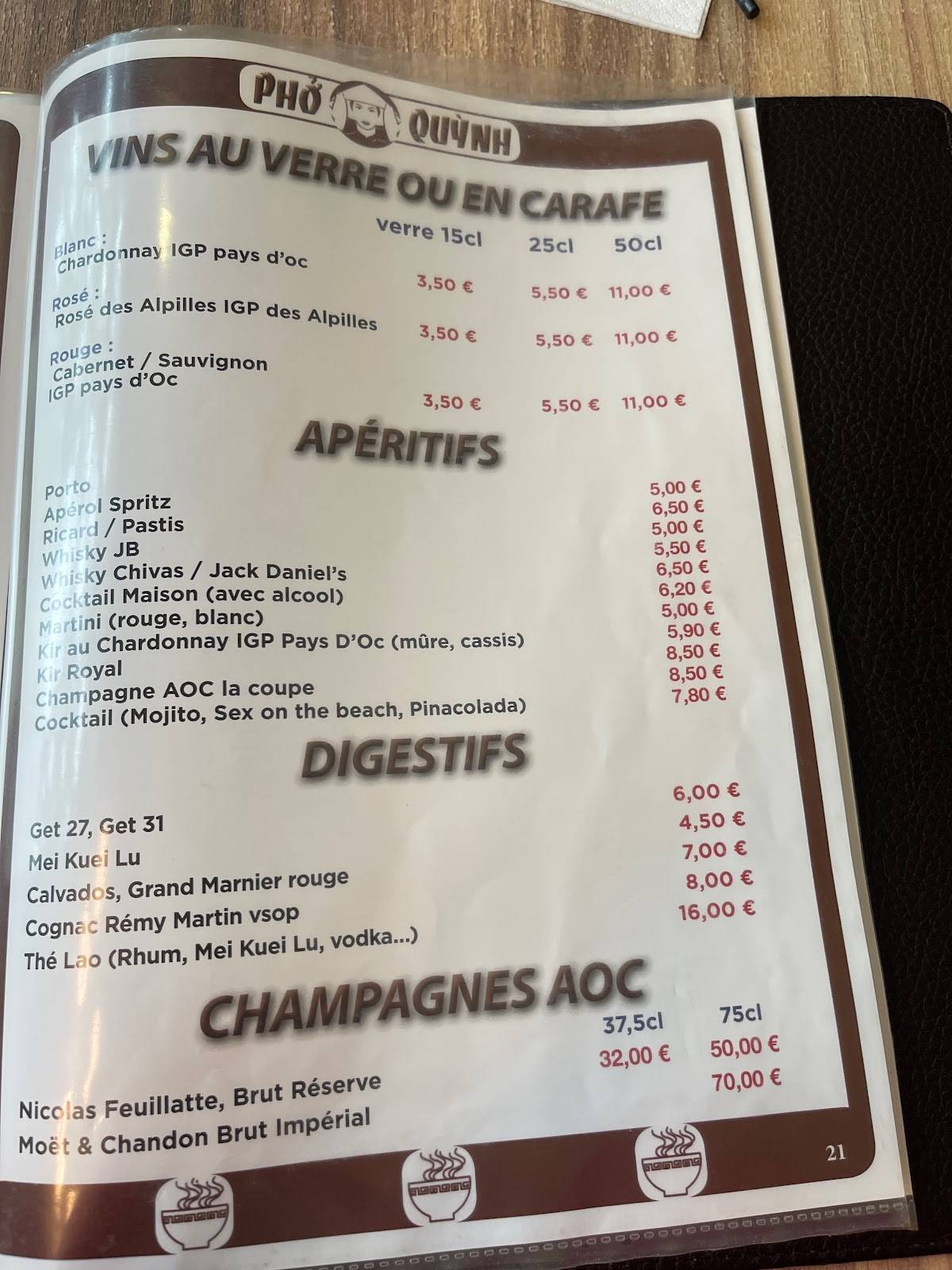 Menu au Pho Quynh restaurant, Torcy, 22 rue Pierre Mendes-France