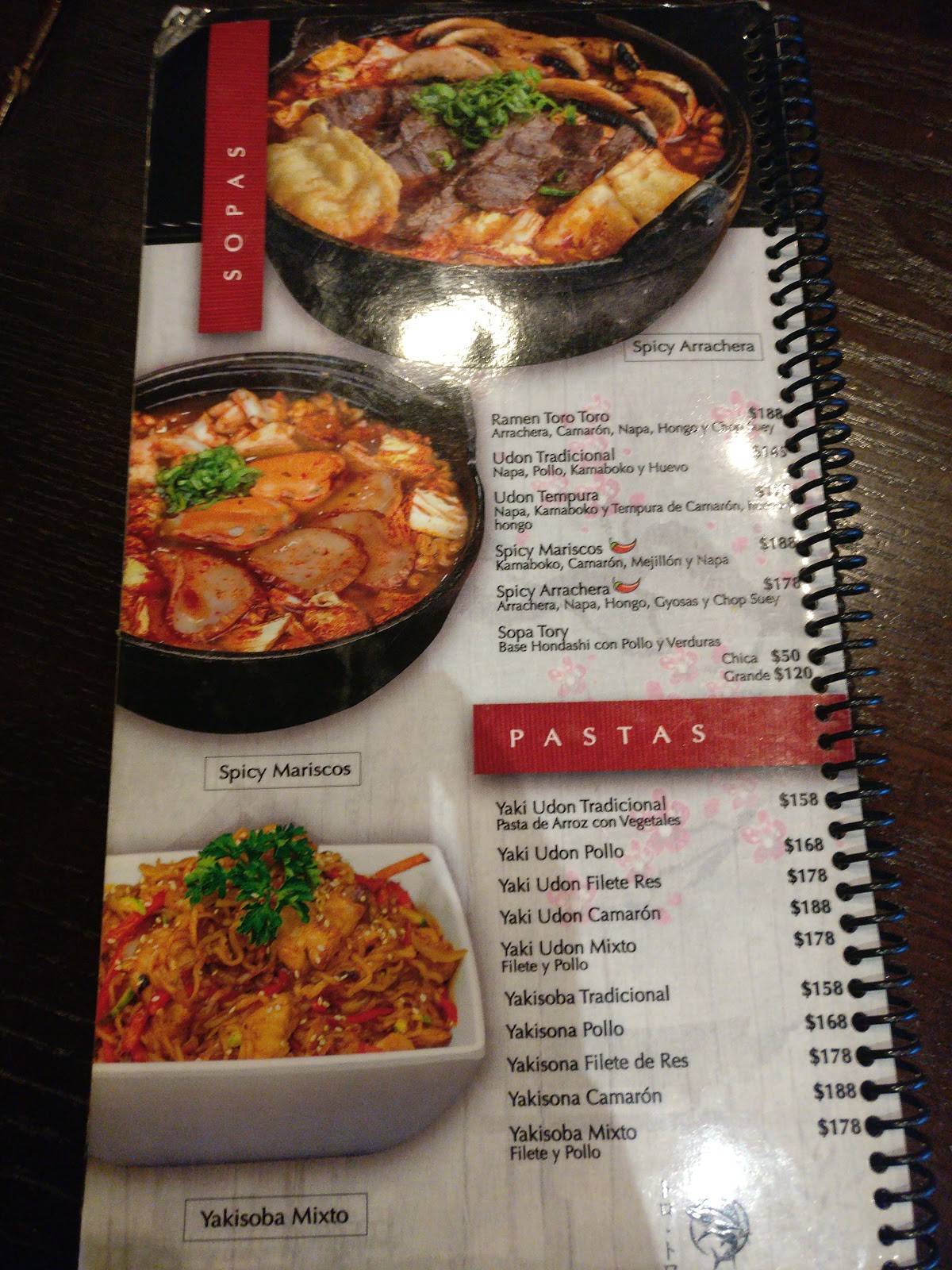 Menu at Toro Toro restaurant, Mexicali