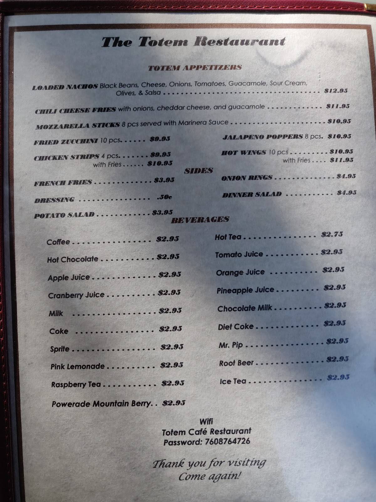 Menu at Totem Cafe, Lone Pine