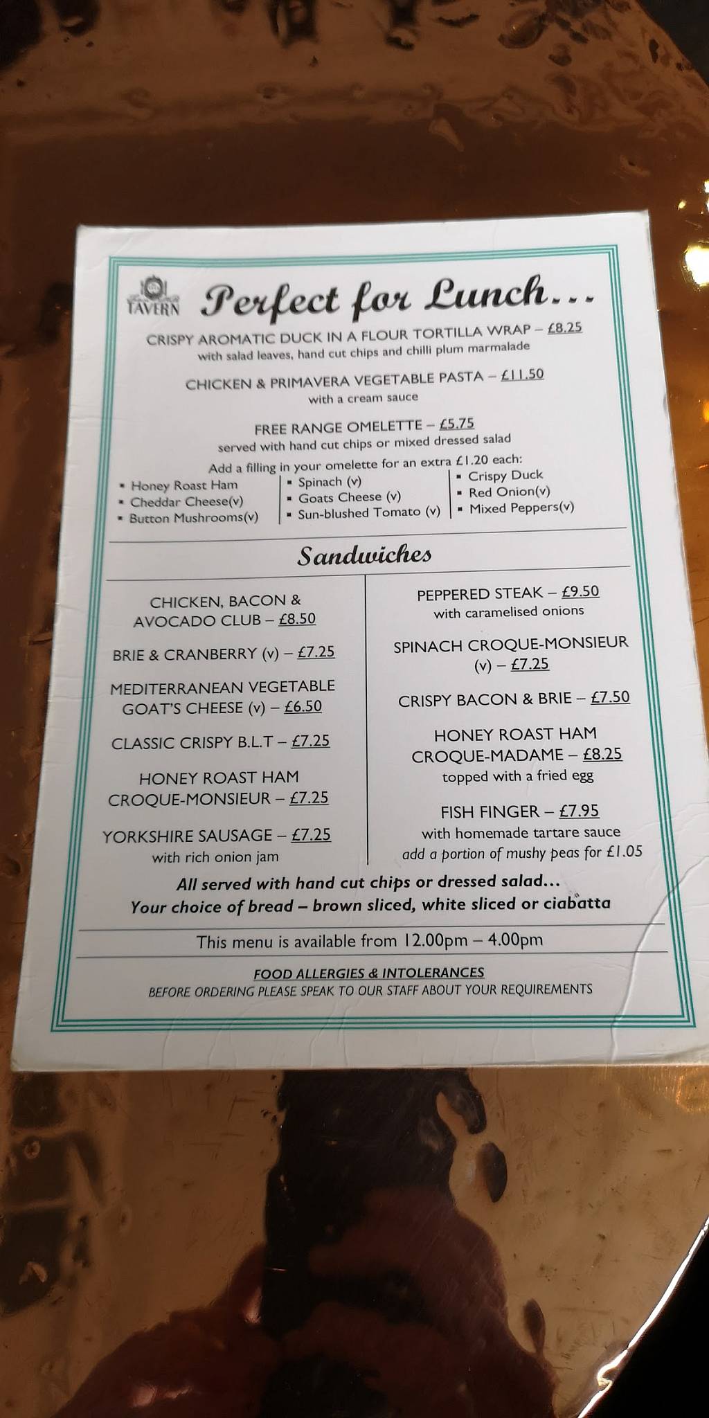 Menu at Town Hall Tavern pub & bar, Leeds