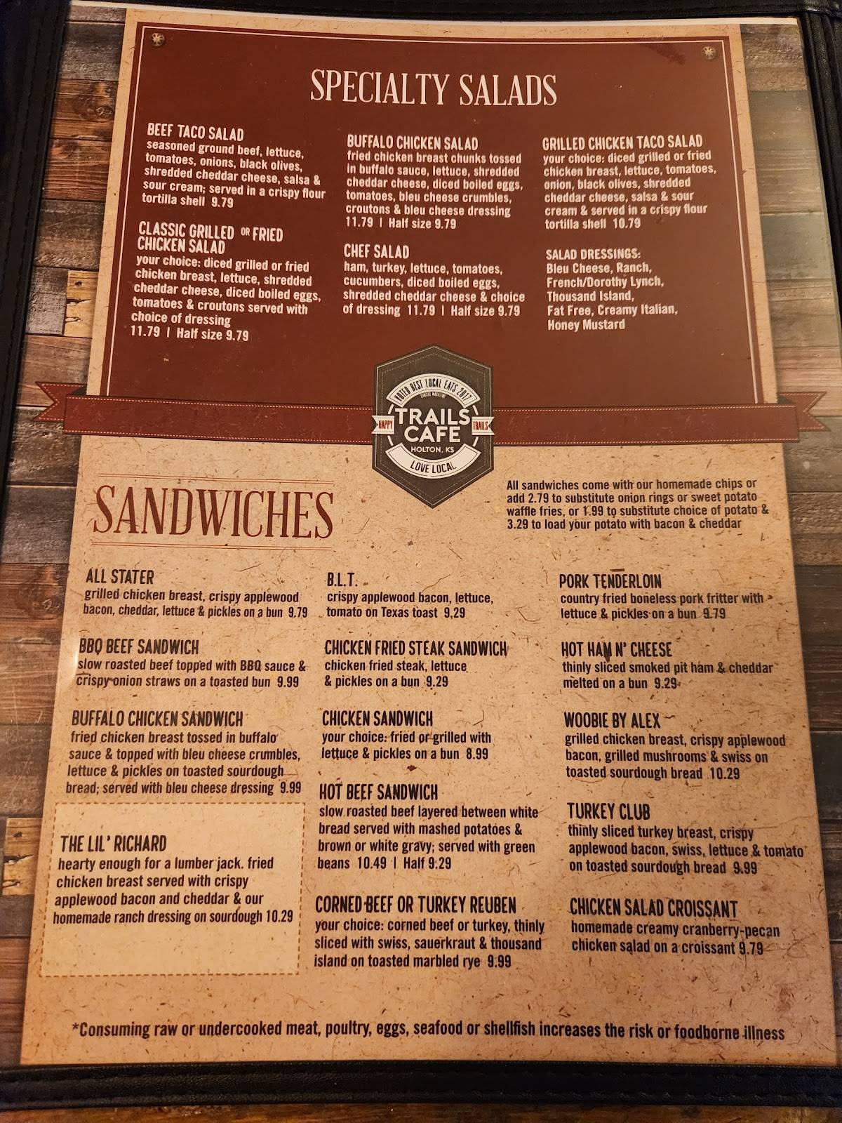 Menu at Trails Café cafe, Holton