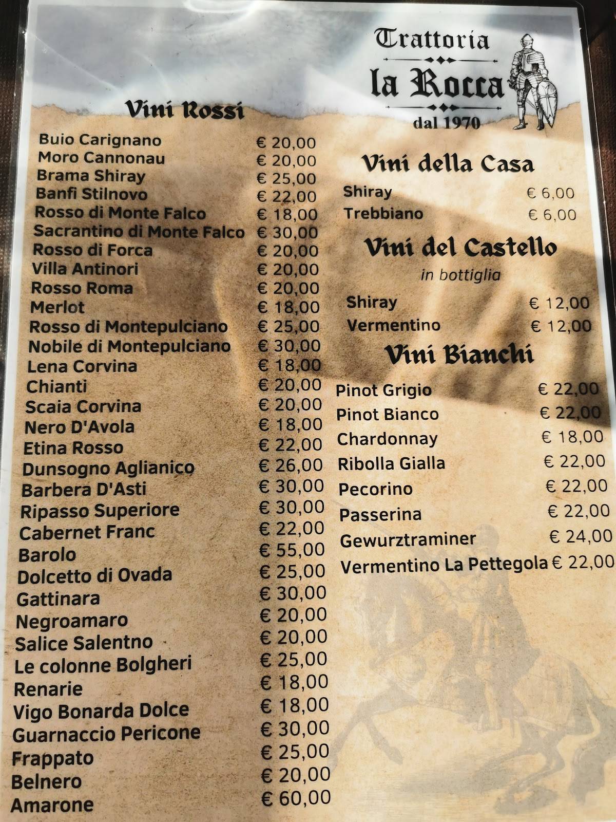 Menu da Trattoria La Rocca ristorante, Ceri