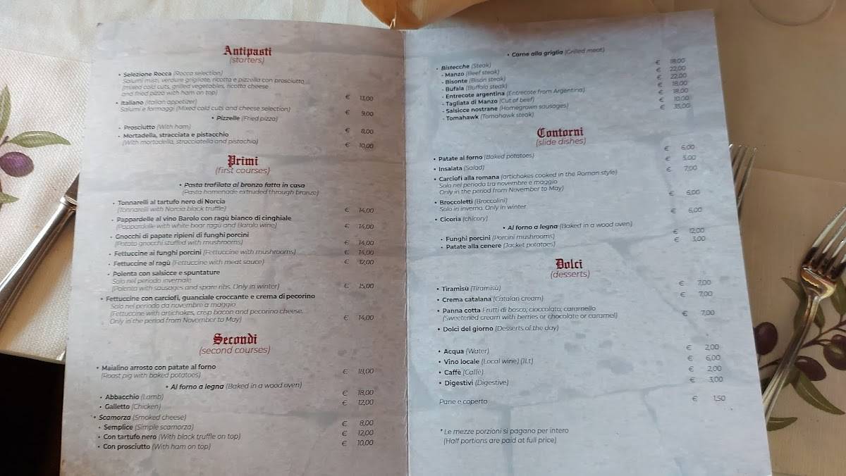 Menu da Trattoria La Rocca ristorante, Ceri