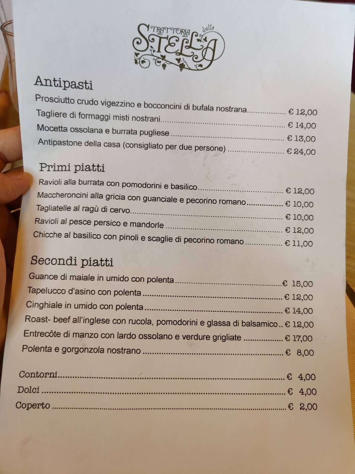 Menu da Trattoria della Stella Verbania ristorante, Intra
