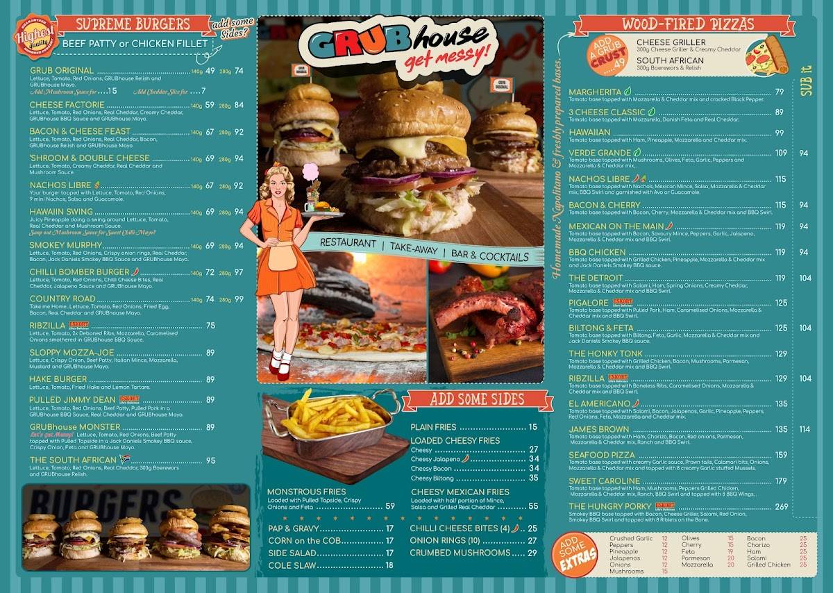 Menu at GrubHouse Diner restaurant, Trichardt