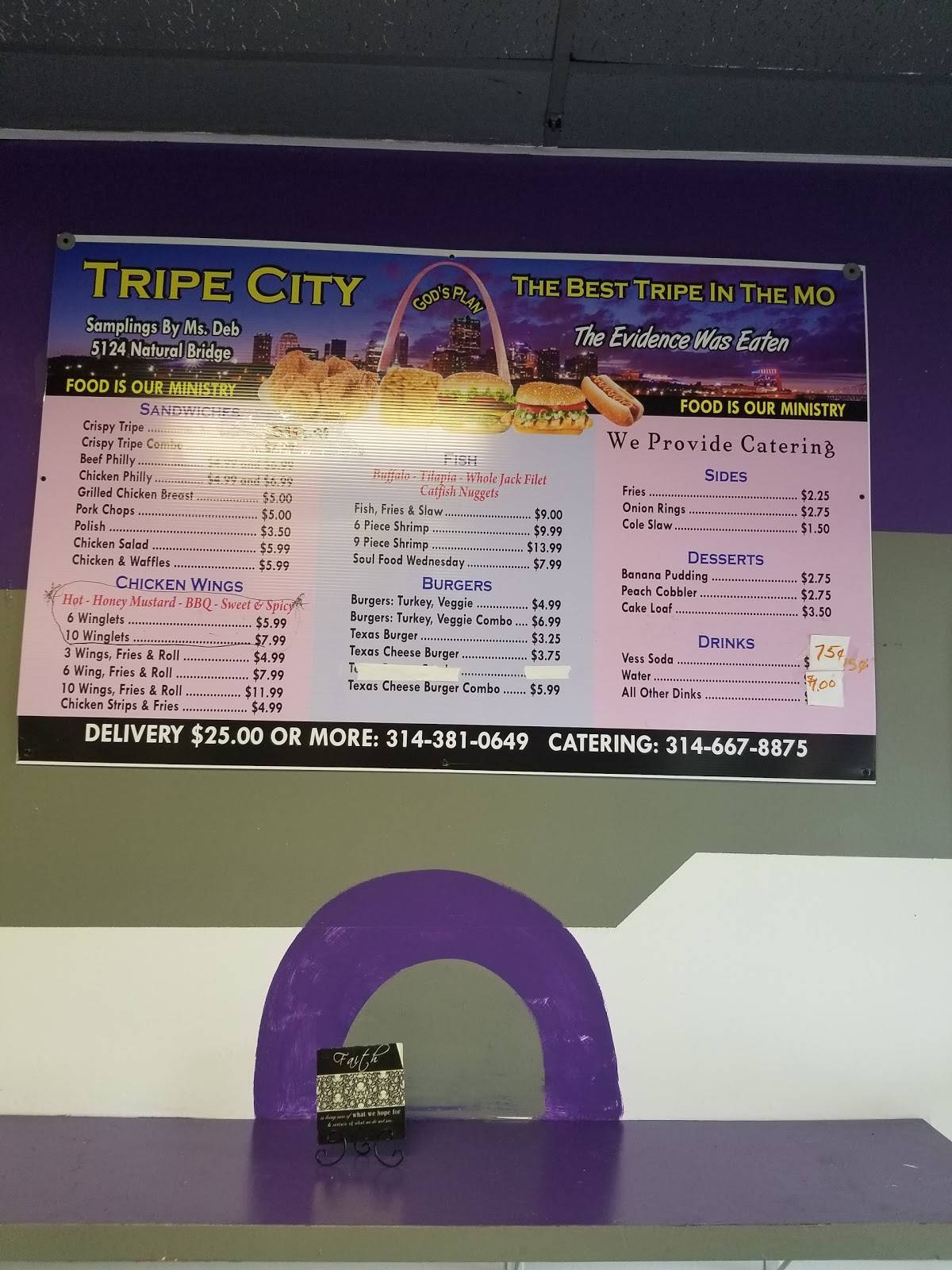 Menu at Tripe City restaurant, St. Louis, Natural Bridge Ave