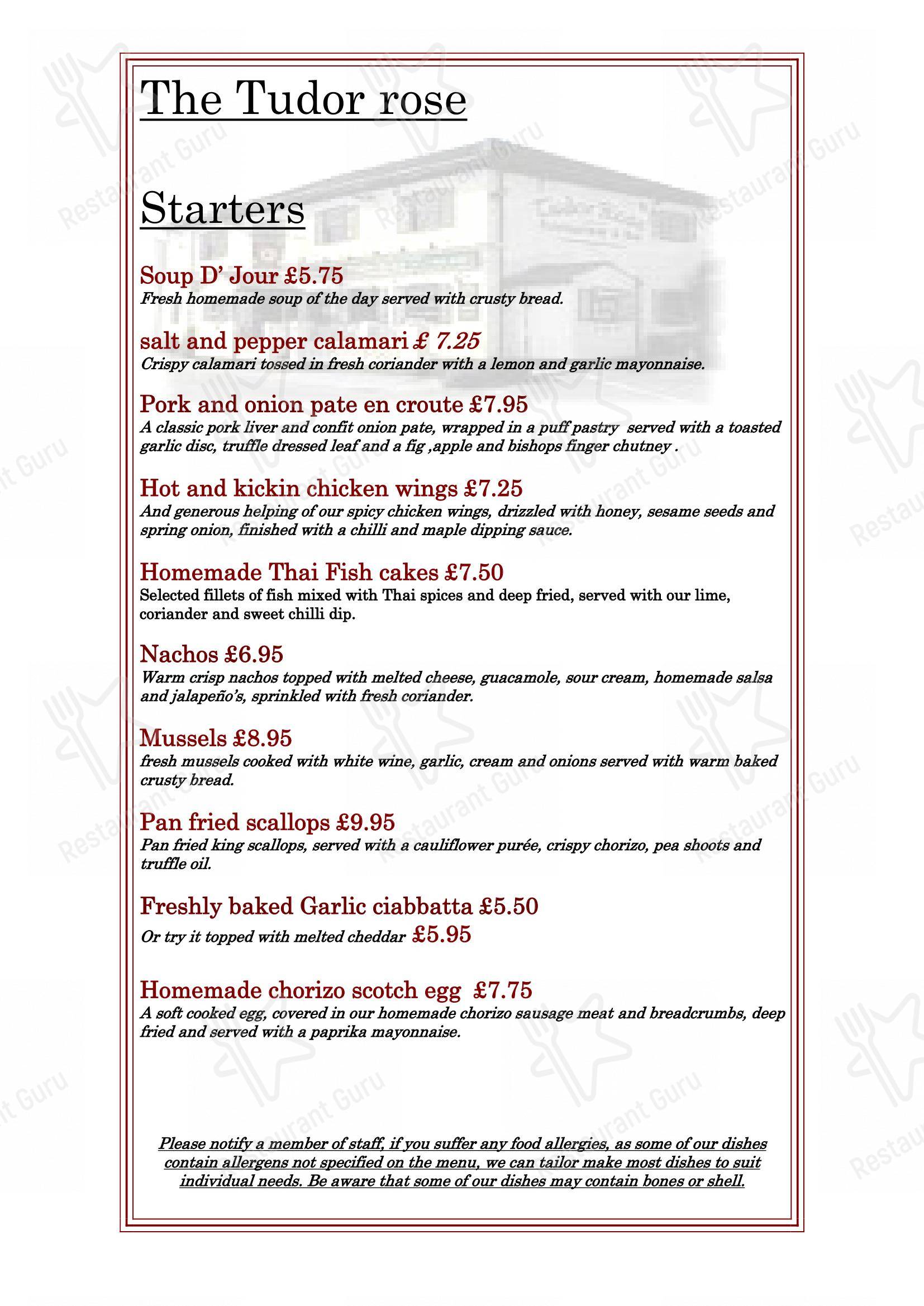 Menu at Tudor Rose pub & bar, Sittingbourne
