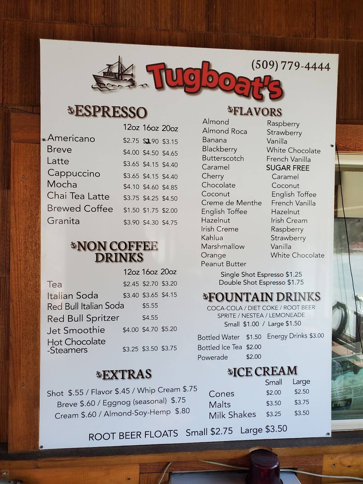Menu at Tugboats restaurant, Curlew
