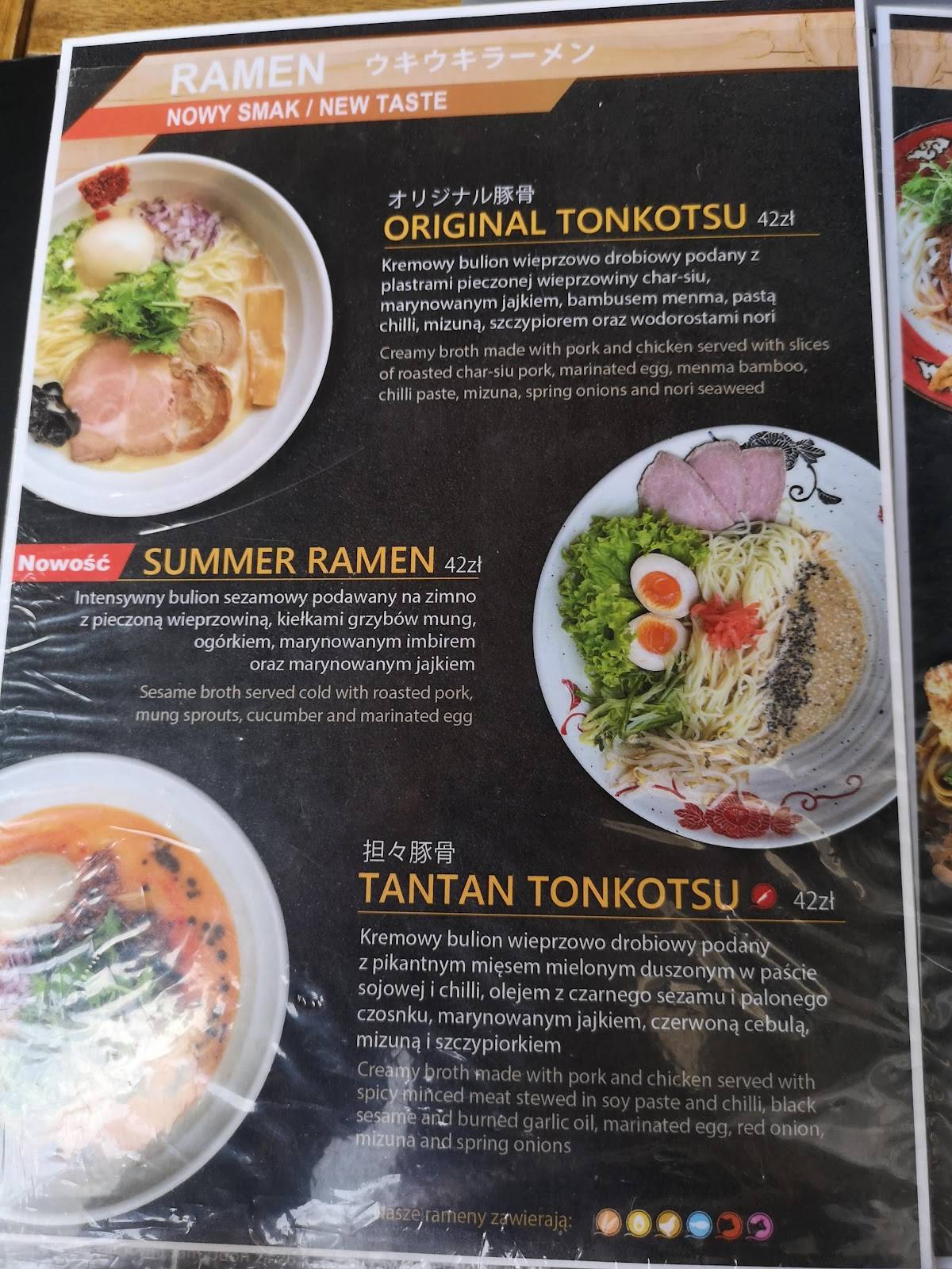 Menu at UKI UKI restaurant, Warsaw
