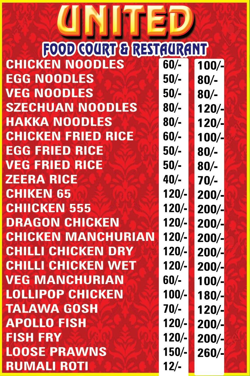 Menu at UNITED FOOD COURT AND RESTAURANT, Hyderabad
