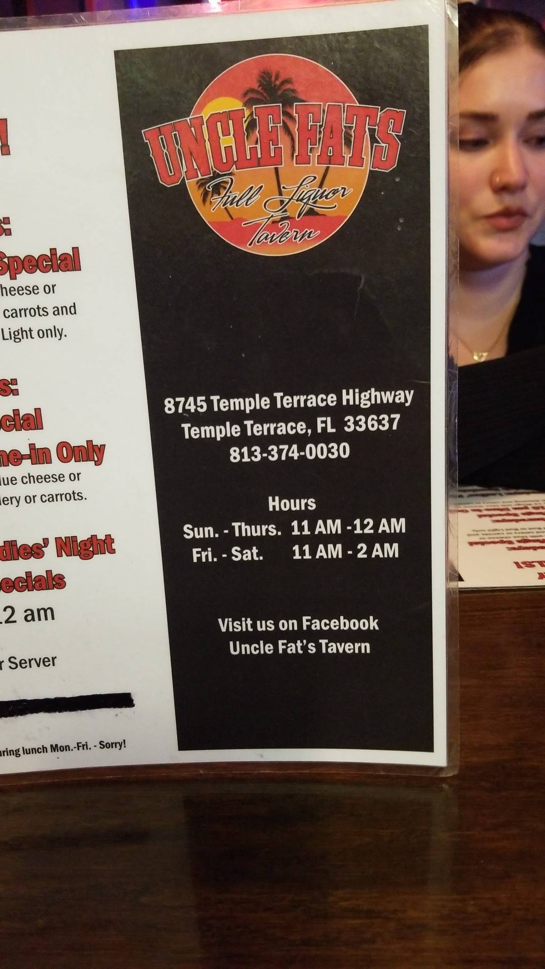 Menu at Uncle Fats Tavern pub & bar, Temple Terrace