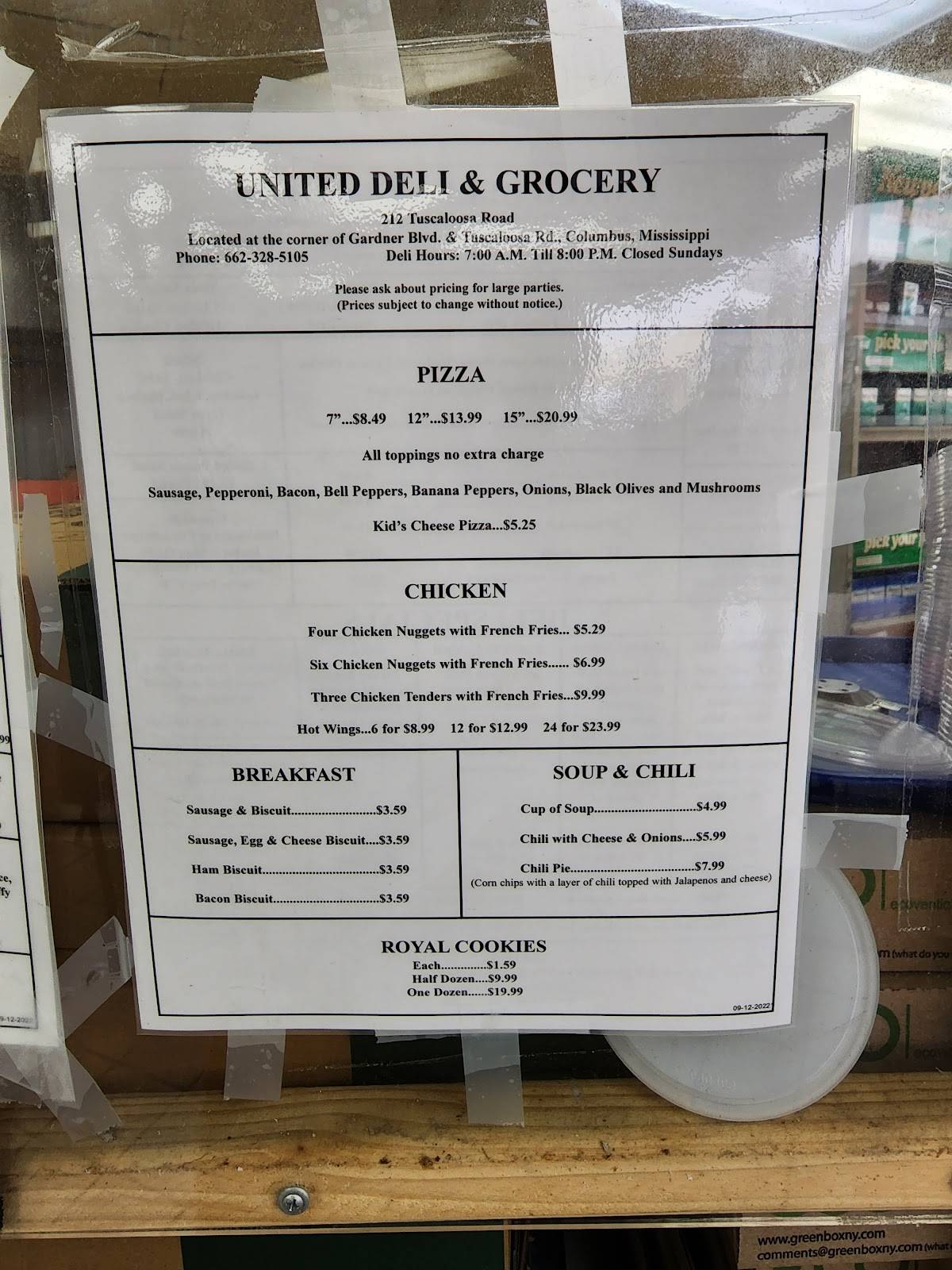 Menu at United Deli & Grocery restaurant, Columbus