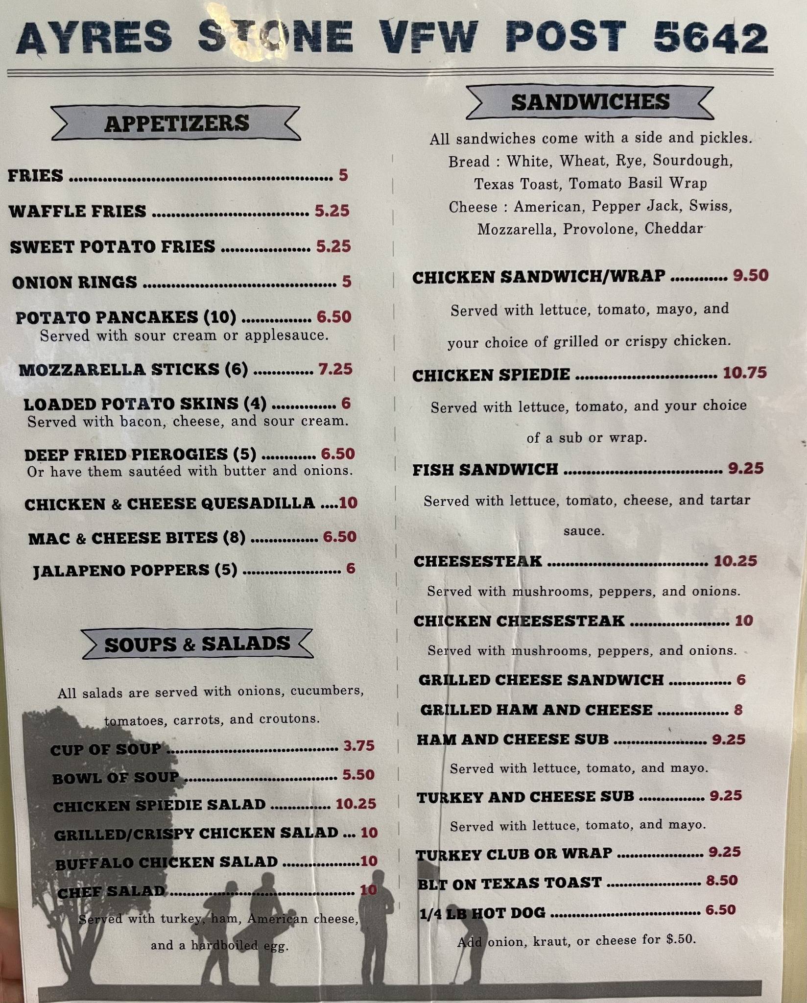 Menu at VFW Post 5642 restaurant, Montrose