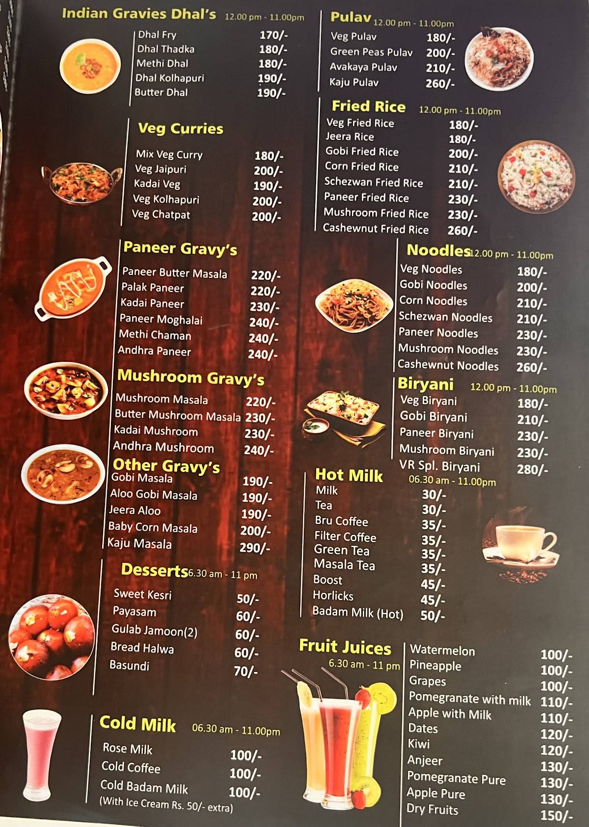 Menu at VR Mathura Food Paradise, Tirupati