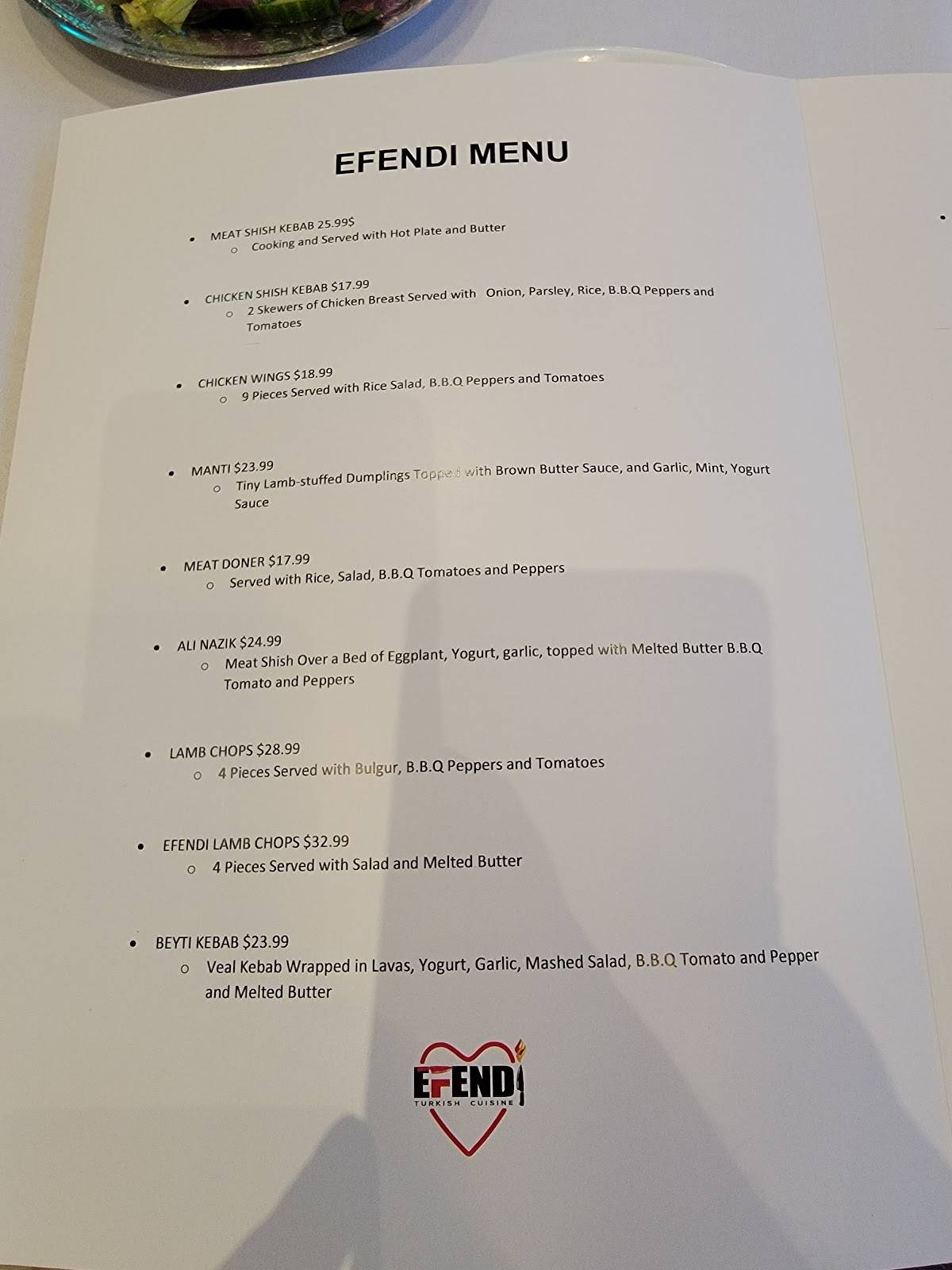 Menu at Efendi Restaurant (RUTHERFORD LOCATION), Vaughan