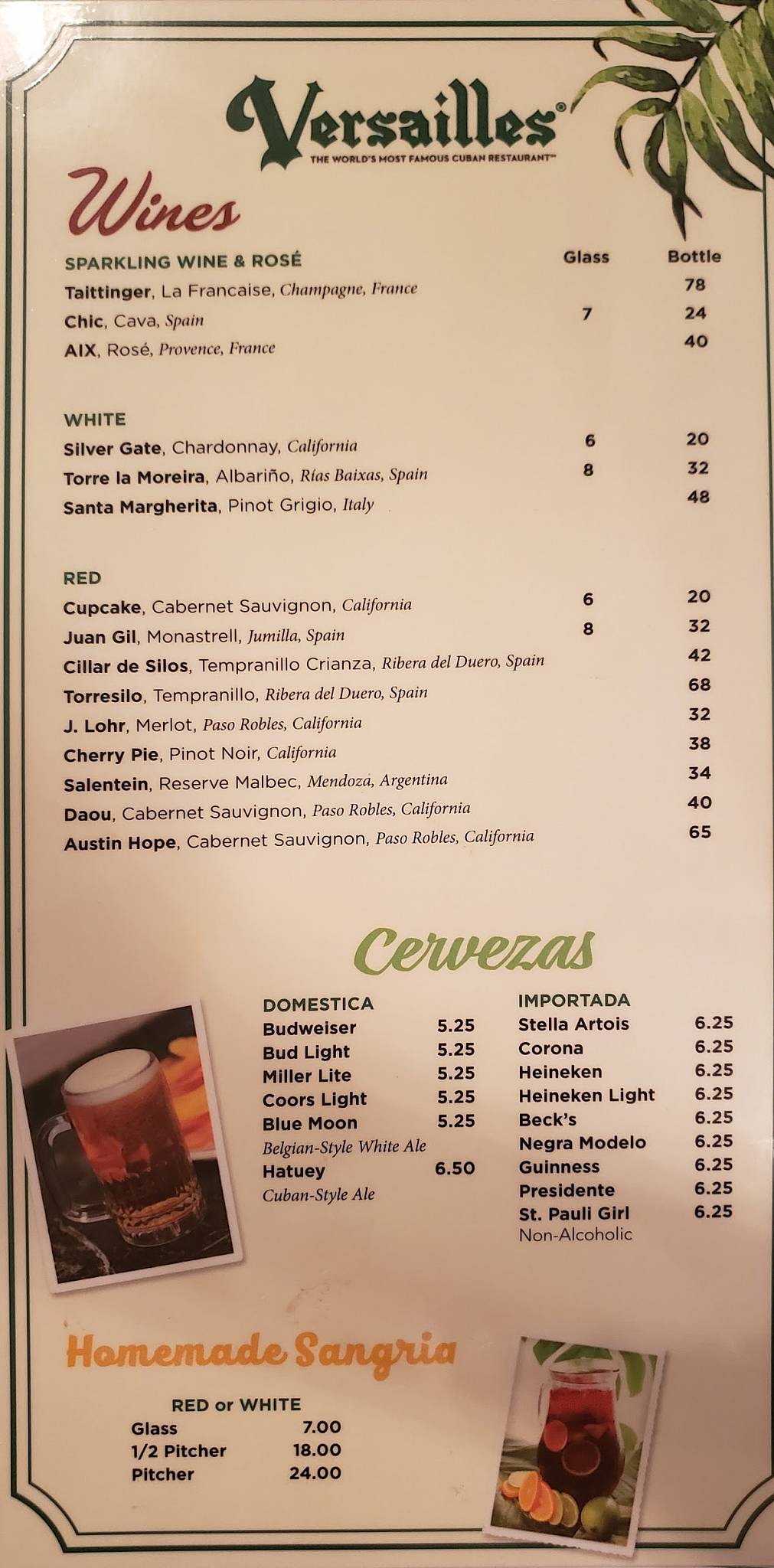 Menu at Versailles Restaurant Cuban Cuisine, Miami, SW 8th St