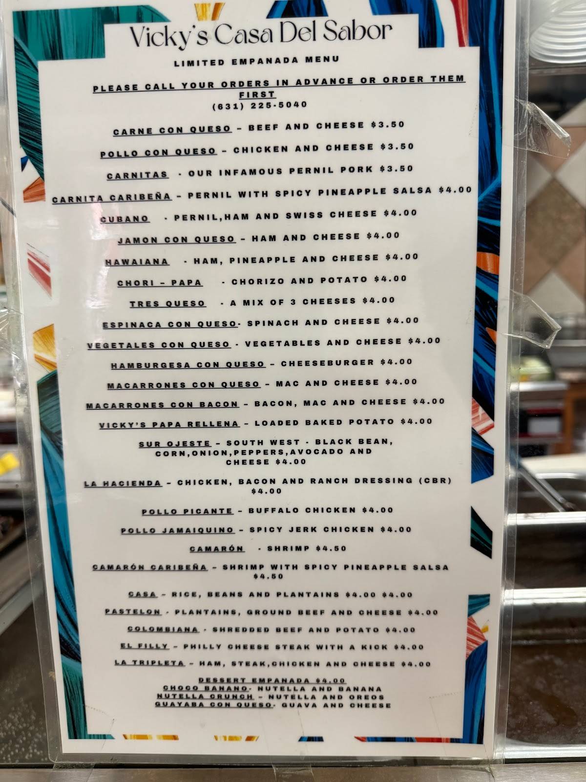 Menu at Vicky's Casa del Sabor restaurant, Lindenhurst