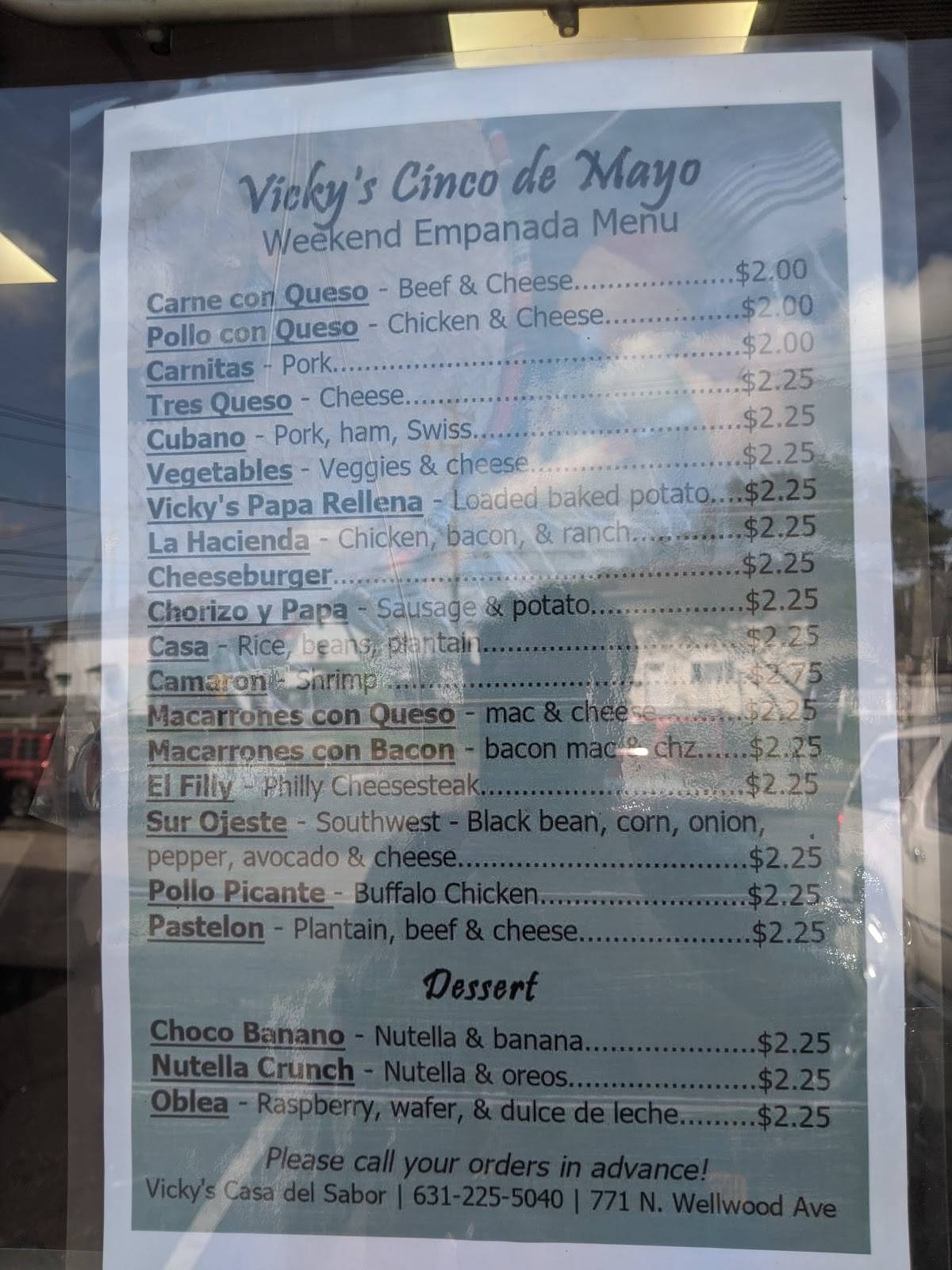 Menu at Vicky's Casa del Sabor restaurant, Lindenhurst