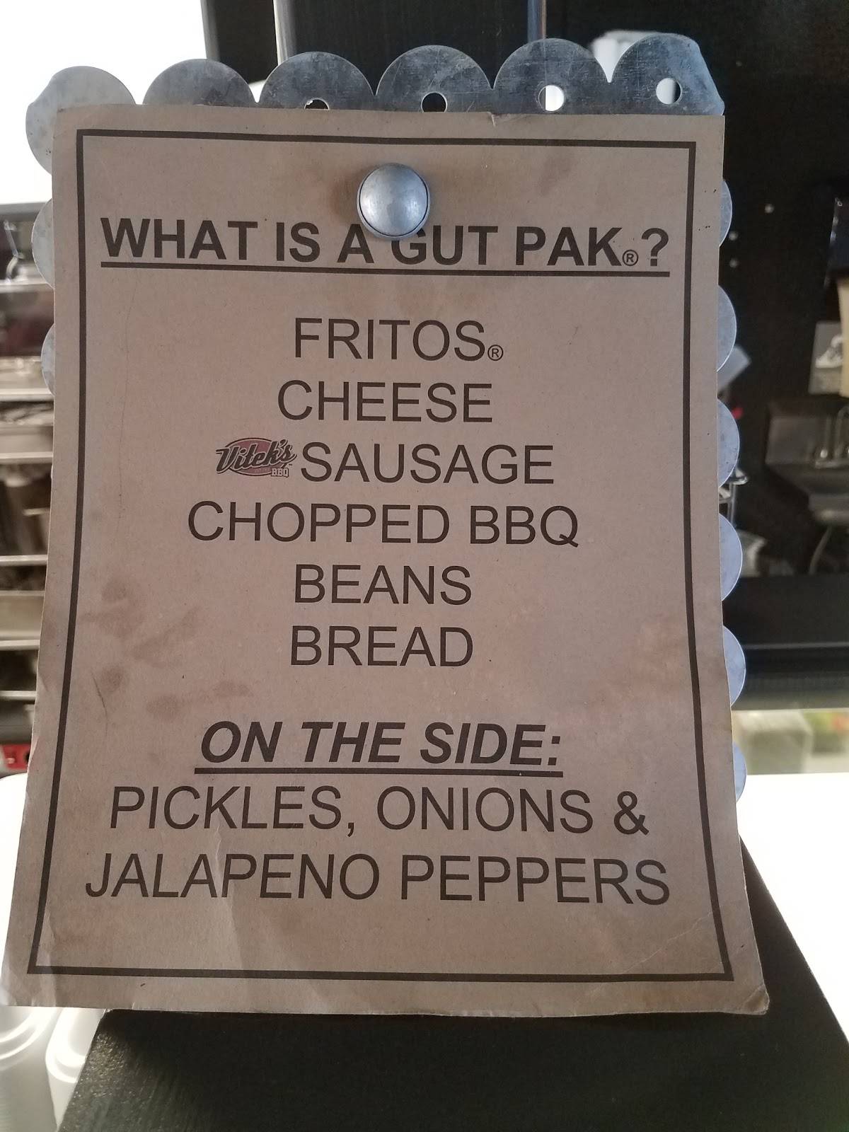 Menu at Vitek's BBQ, Waco