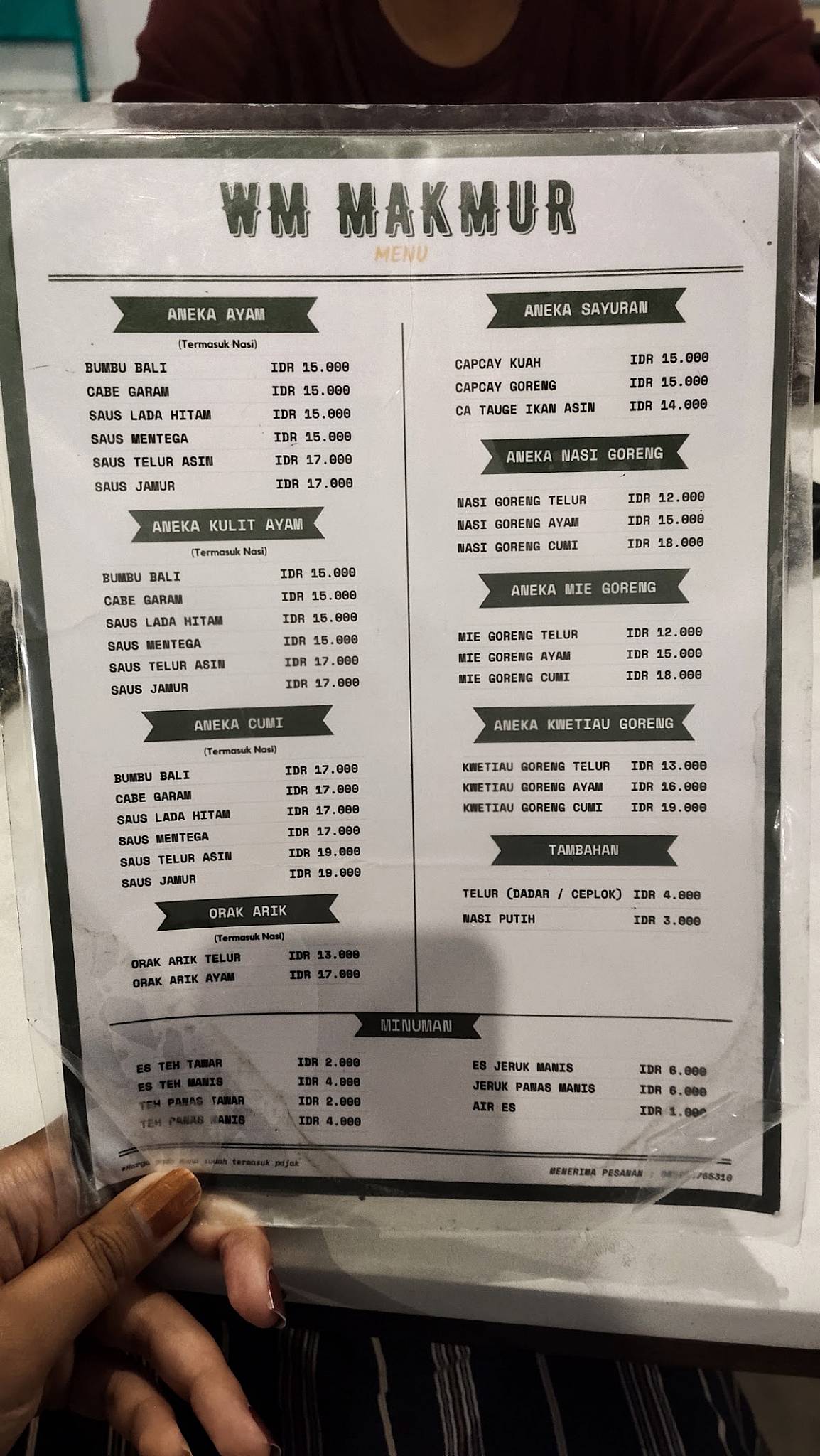 Carta del restaurante WM Makmur, Semarang